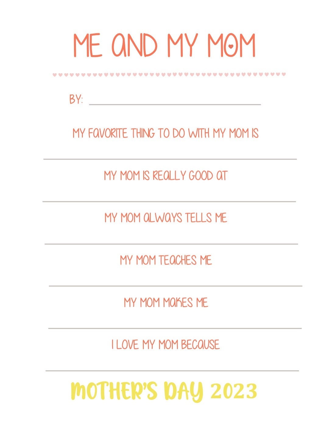 Mother's Day Fill in the Blank Note to Mom Template Printable PDF - Etsy