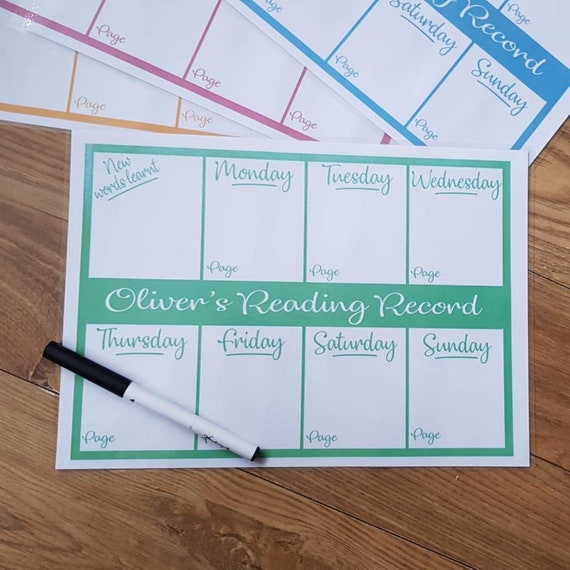 4 Personalised Reading Record Charts PDF File. Make at Home. | Etsy