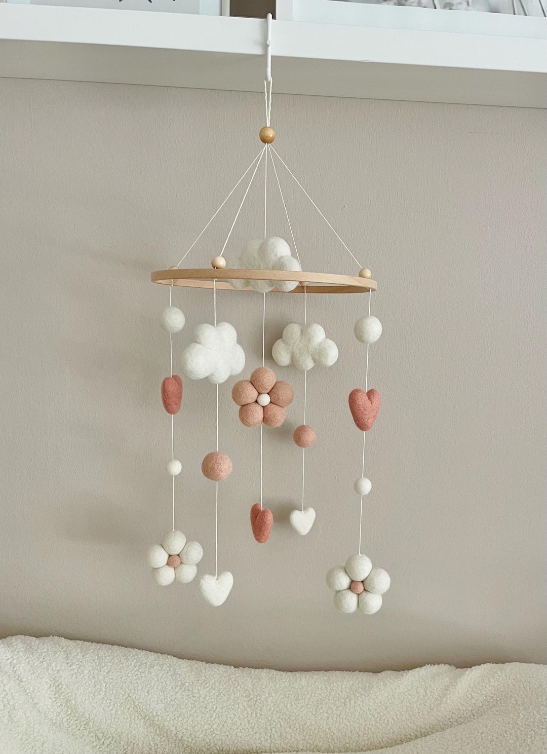 Baby Mobile Made of Felt Balls and Hearts/mobile/baby Mobile Felt/baby ...