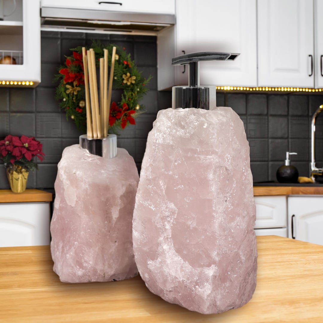 Crystal Soap Dispenser and Diffuser Set, Rose Quartz and Sodalite Home ...