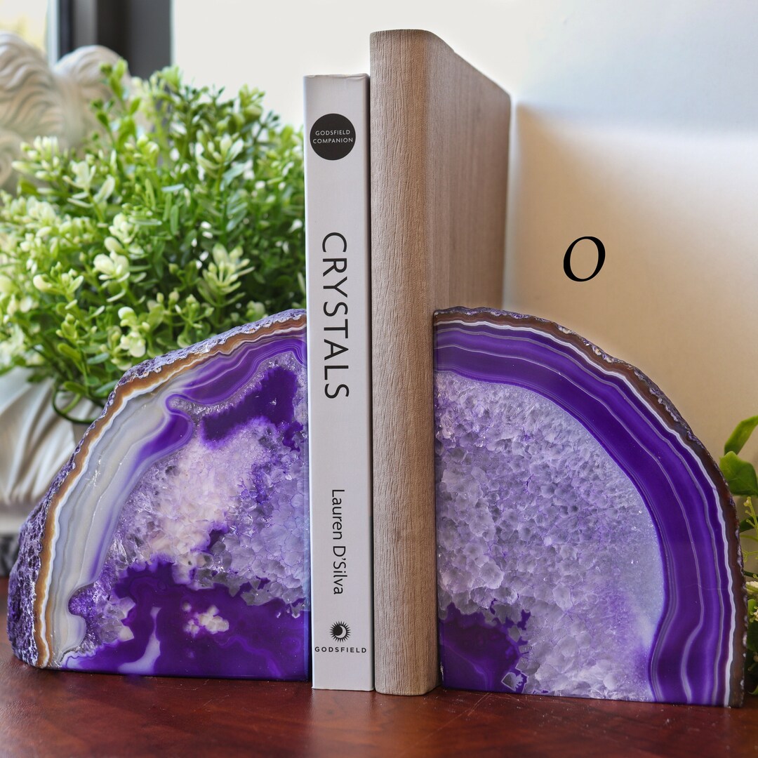 Crystal Agate Bookends, Purple Bookends, Spiritual Home Decor ...