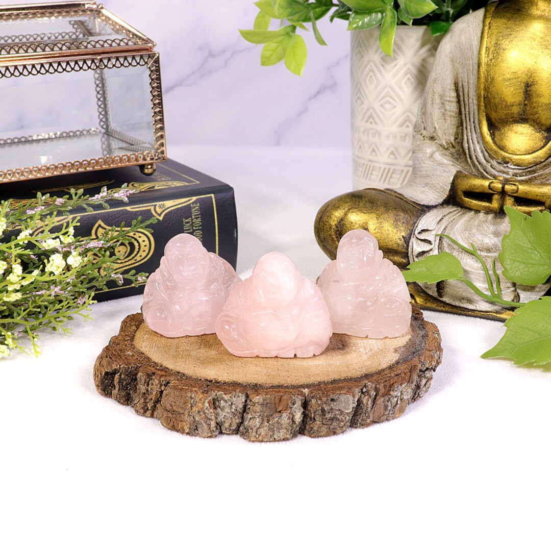 Rose Quartz Happy Buddha Statue, Carved Gemstone Buddha, Heart Chakra ...