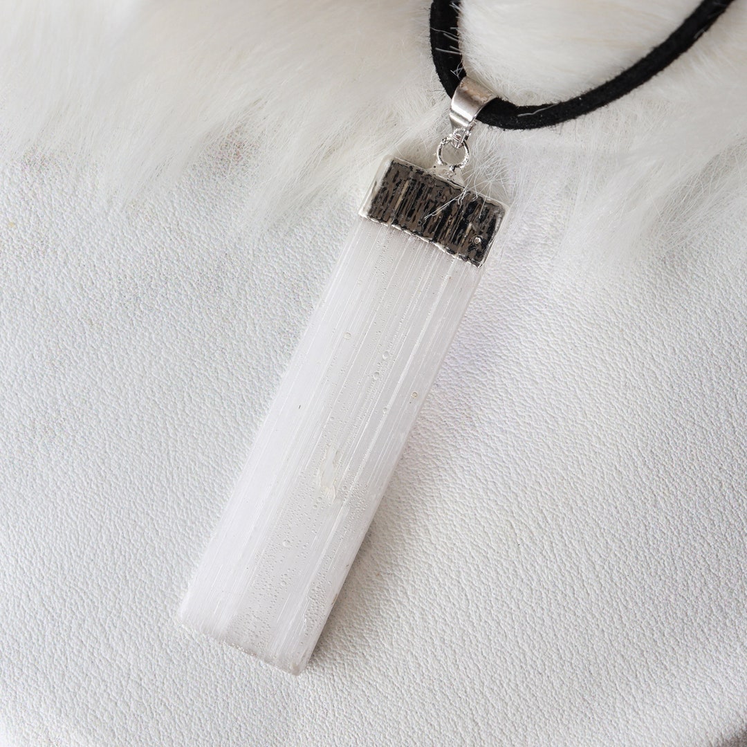 Natural Selenite Necklace, Gift of Protection, Real Crystal Jewelry - Etsy