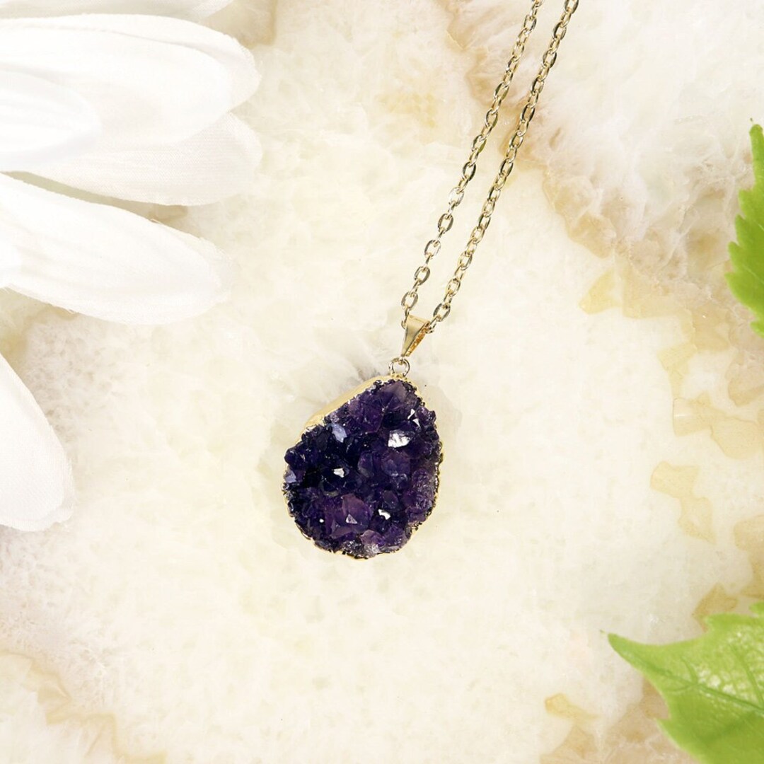 Natural Amethyst Cluster Necklace, Gold Plated, Healing and Protection ...