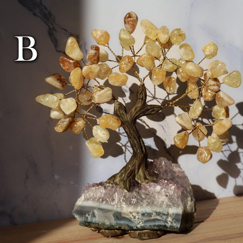 Citrine Gemstone Tree on Amethyst Base, Abundance & Prosperity Tree of ...