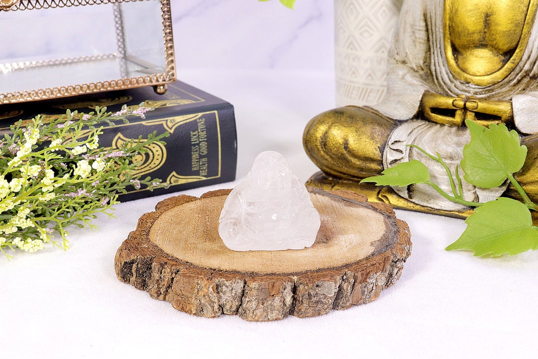 Genuine Clear Quartz Happy Buddha Statue, Handcrafted Gemstone Buddha ...