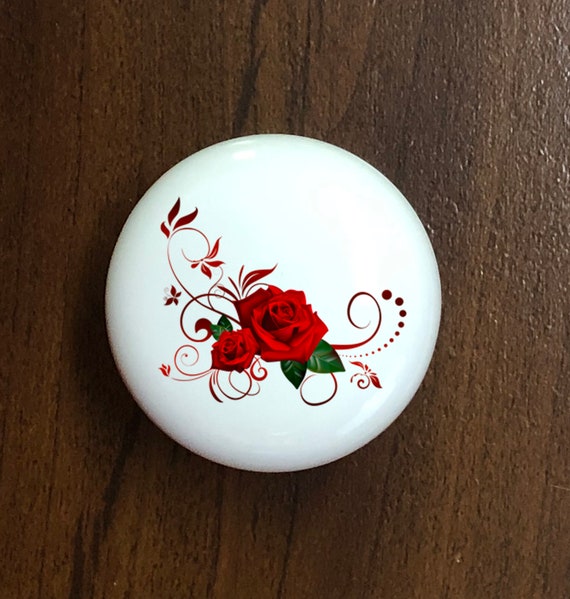 Red Roses Home Decor Ceramic Knob Kitchen Cabinet Door or - Etsy