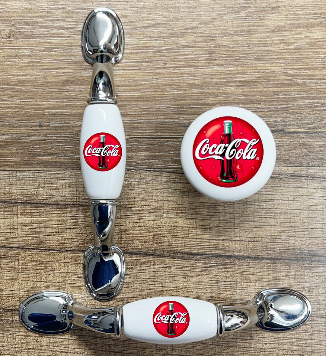 Coke White Ceramic Knob Kitchen Cabinet Door or Chrome or Brass Drawer Pull - Etsy