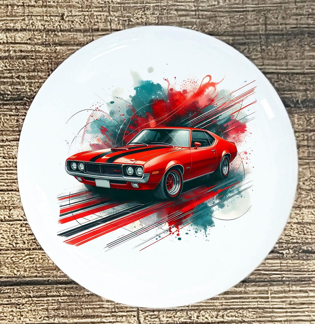1970 AMX AMC Javelin Red Hot Rod Car White Ceramic Knob Drawer Pull - Etsy