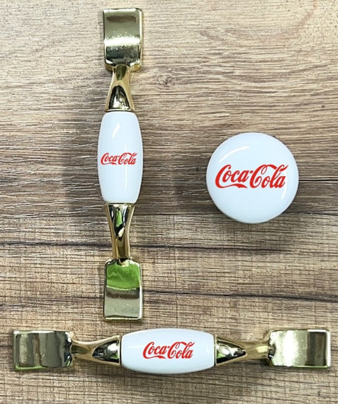 Coke Cola White Ceramic Knob Kitchen Cabinet Door or Chrome or Brass ...