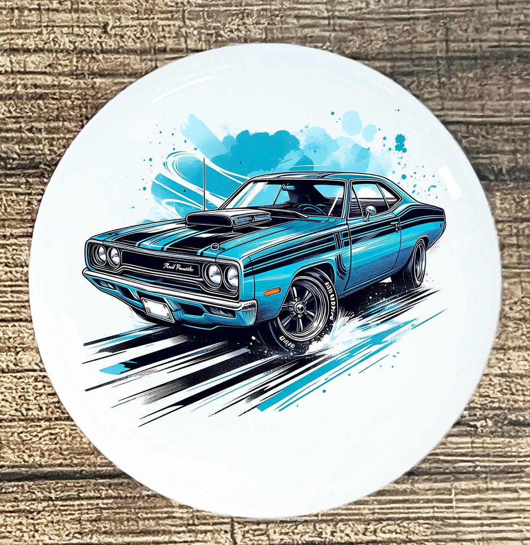 1970 Plymouth Road Runner Blue Hot Rod Car White Ceramic Knob Drawer ...