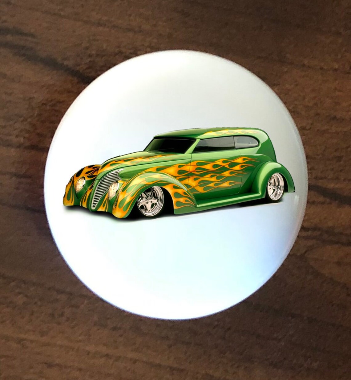 Hot Rod Green With Flames Car Auto Home Decor Ceramic Knob Etsy