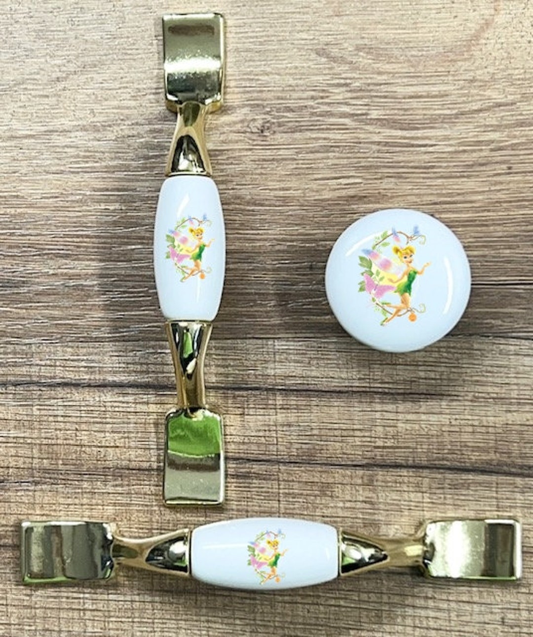Tinkerbell With Vine White Ceramic Knob Kitchen Cabinet Door or Chrome ...