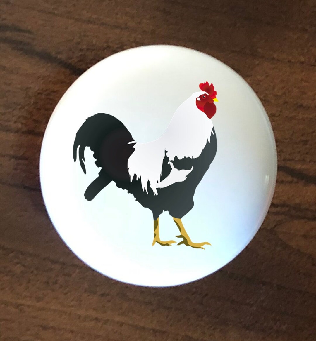 Rooster Ceramic Knob: Black and White Kitchen Cabinet Door Pull - Etsy