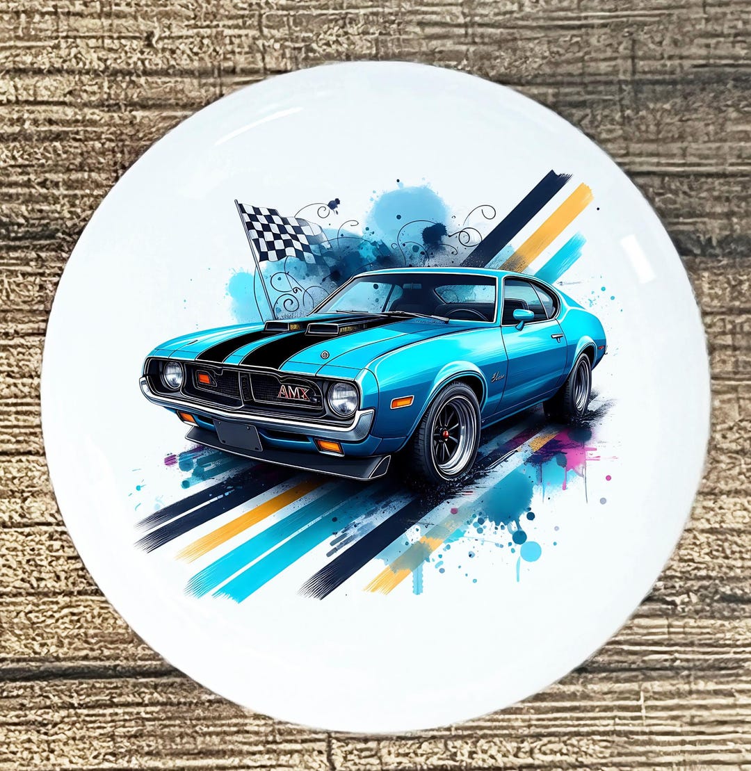 AMC AMX Blue Hot Rod Car White Ceramic Knob Drawer Pull - Etsy