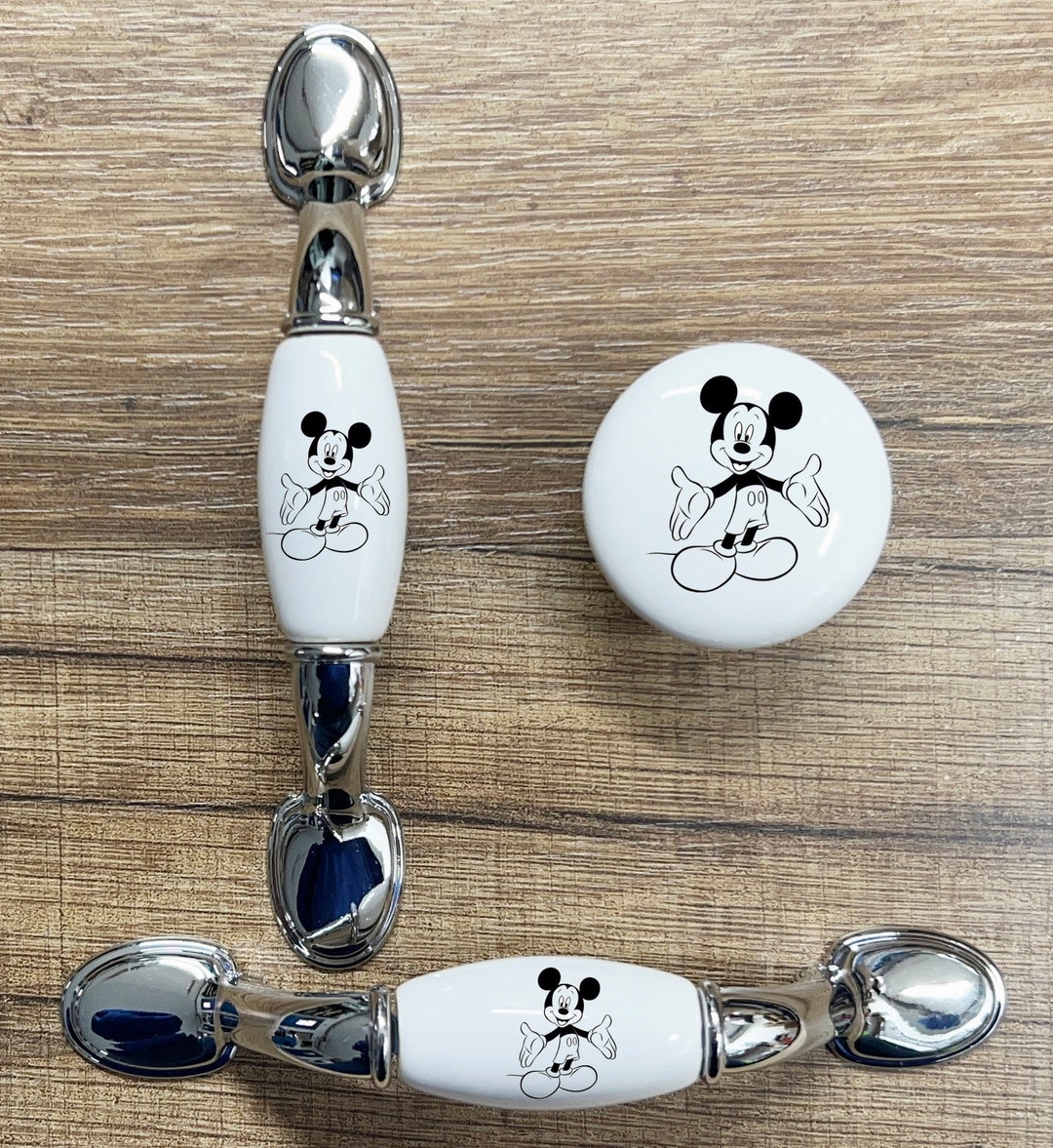 Mickey Mouse Black White Home Decor White Ceramic Knob Kitchen Cabinet Door or Chrome or Brass ...