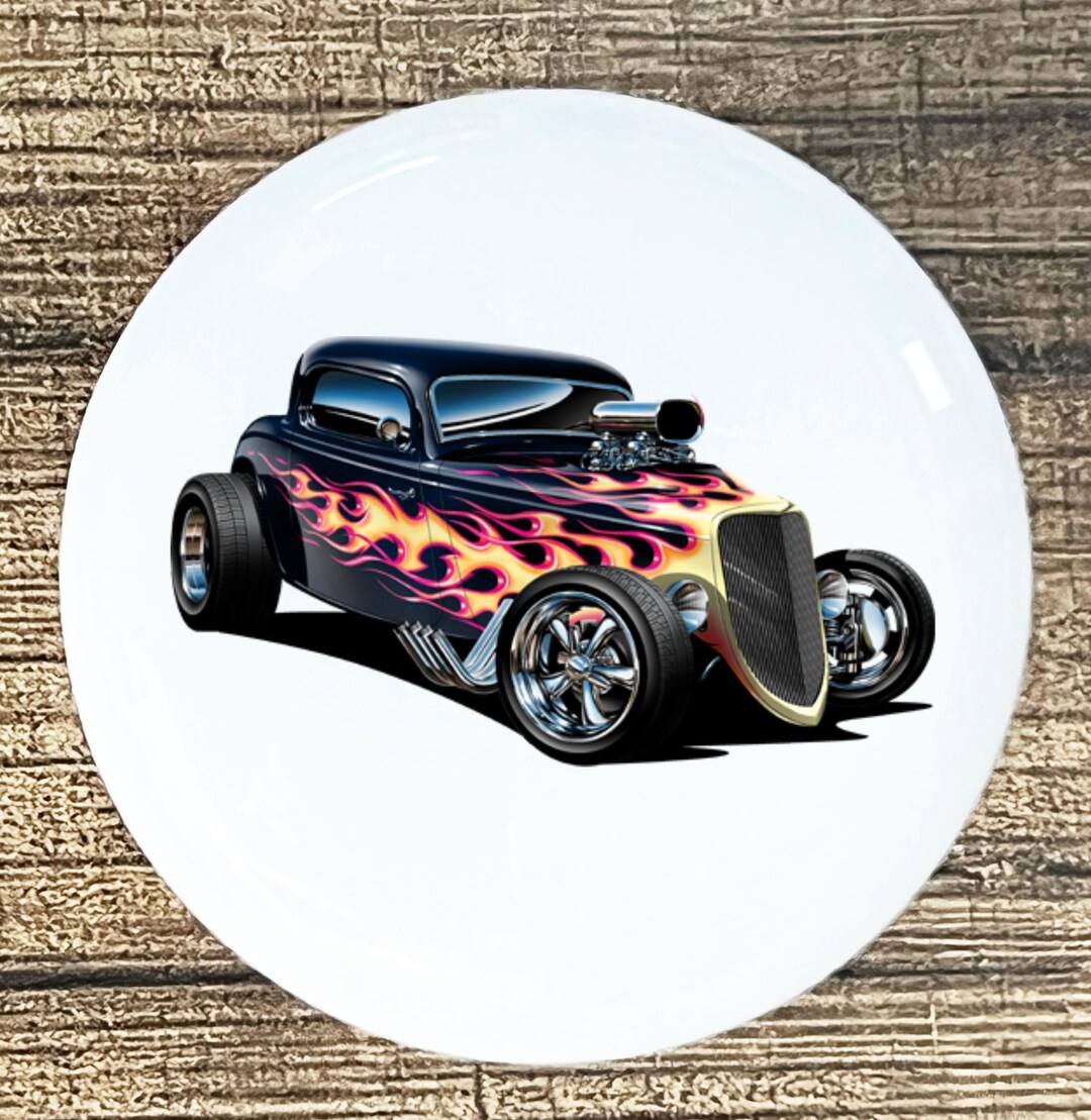 Hot Rod Flames Ceramic Knob: Red Car Home Decor - Etsy