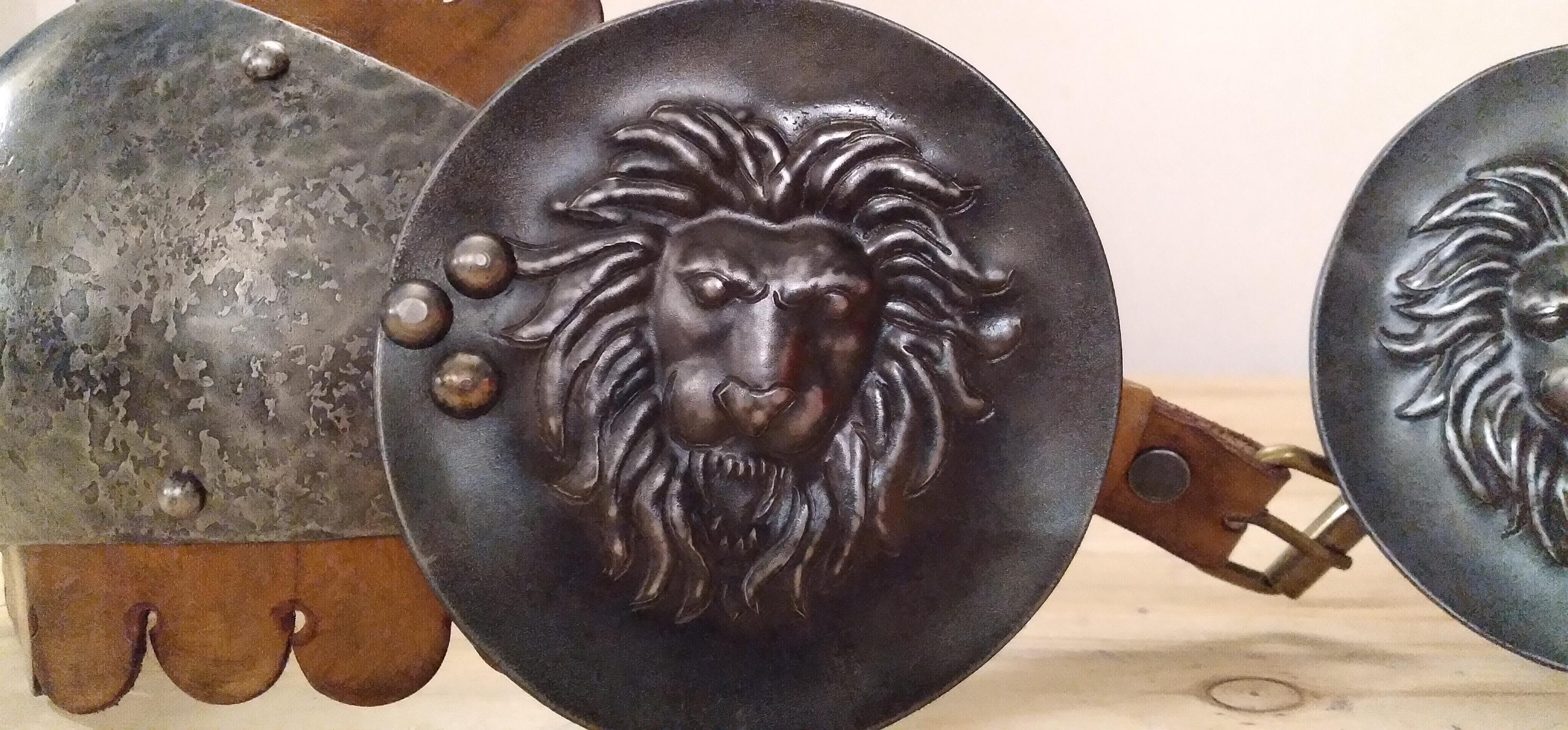 Hand Forged 16GA Lion Head Embossed Tudor Rose Elbow Cops SCA Knee ...