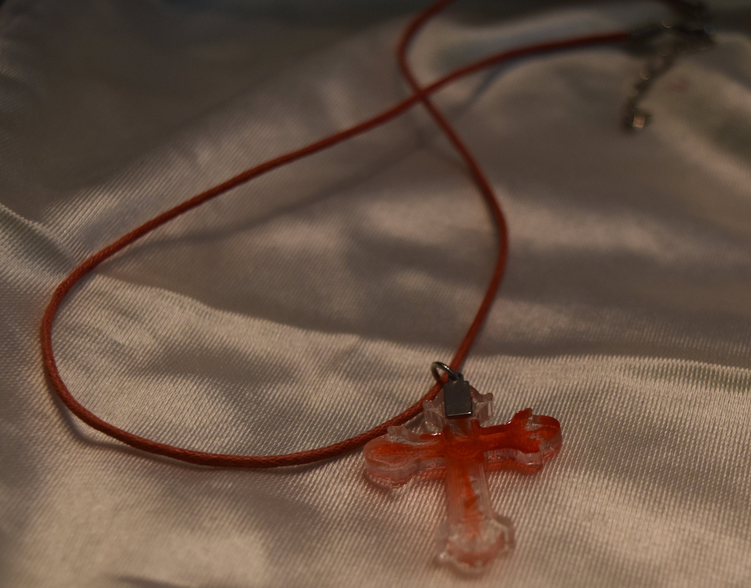 Red Decorative Cross in Resin on Red Cord With Silver Chain Necklace ...