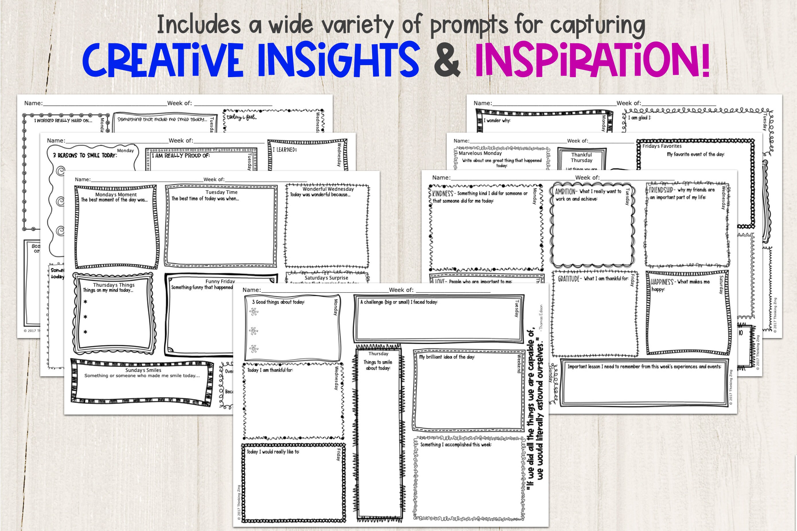 Printable Daily Guided Journal Pages for Kids SET 1 Journal Prompts for ...