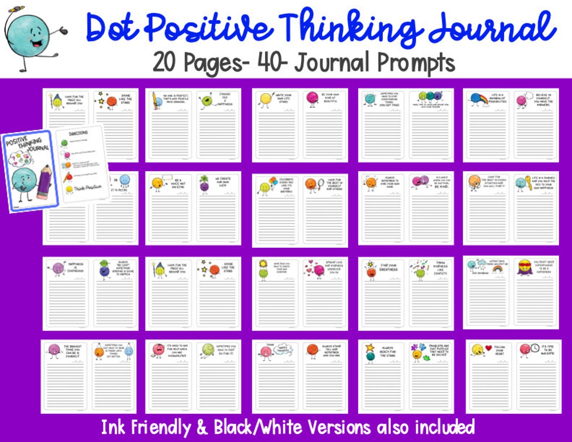 Printable Positive Thinking Journal for Kids Reflection and Mindfulness ...