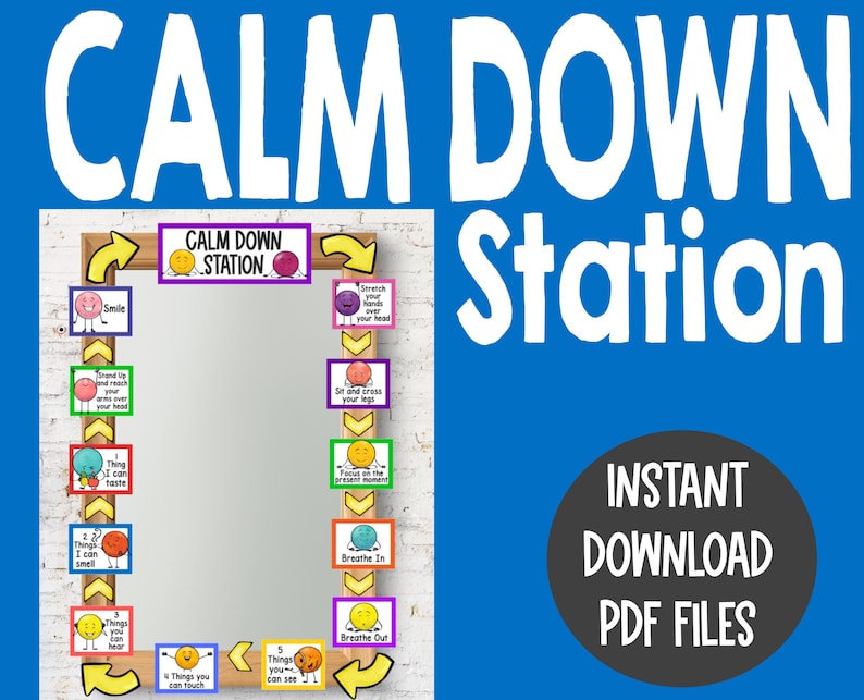 Calm Down Station: Classroom Decor, Grounding Technique Cards (3 PDF ...