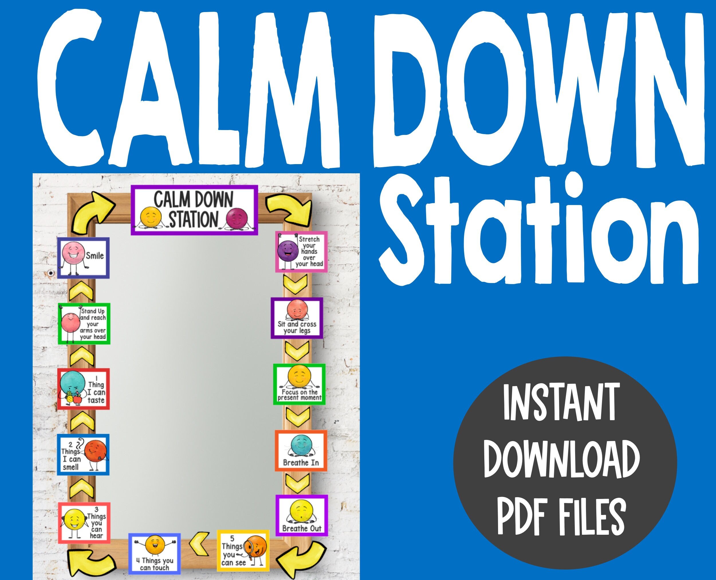 Calm Down Station: Classroom Decor, Grounding Technique Cards (3 PDF ...