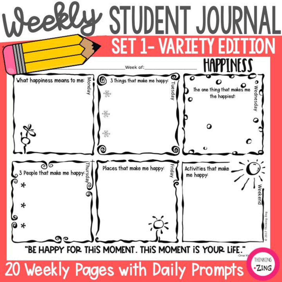 Printable Daily Guided Journal Pages for Kids - SET 1 Journal Prompts ...