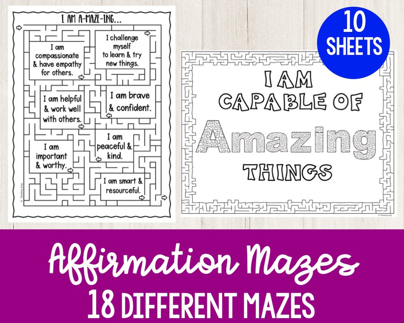 Affirmation Printable Mazes, Positive Thinking and Mindfulness Activity ...