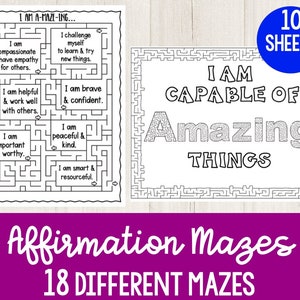Affirmation Printable Mazes, Positive Thinking and Mindfulness Activity ...