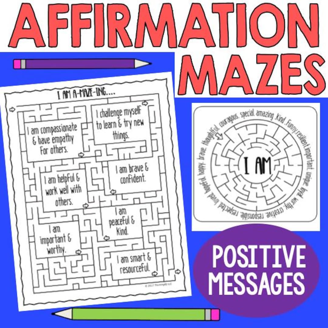 Affirmation Printable Mazes, Positive Thinking and Mindfulness Activity ...