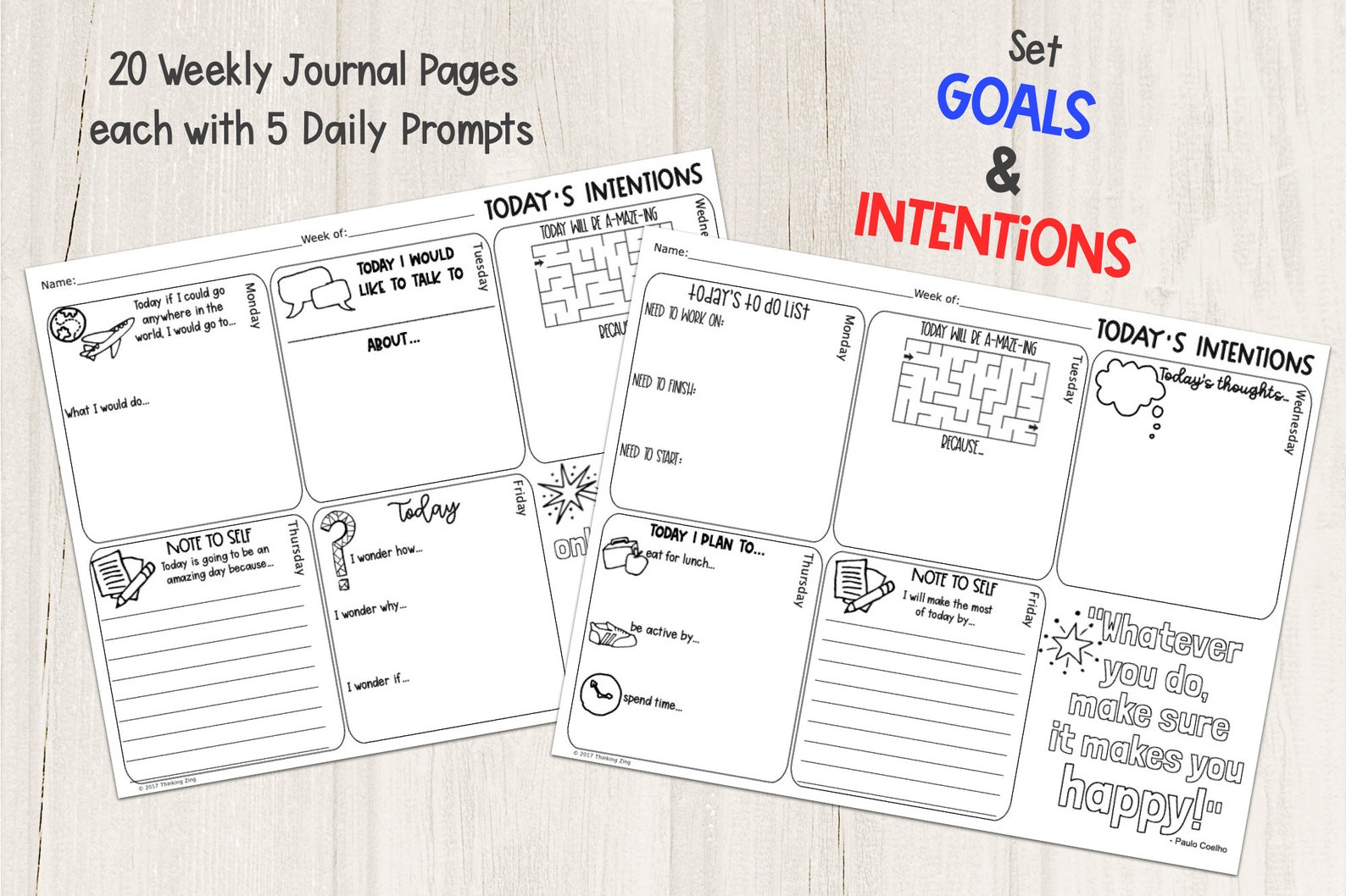 Weekly Student Journal: Daily Intentions Workbook (digital Download) - Etsy