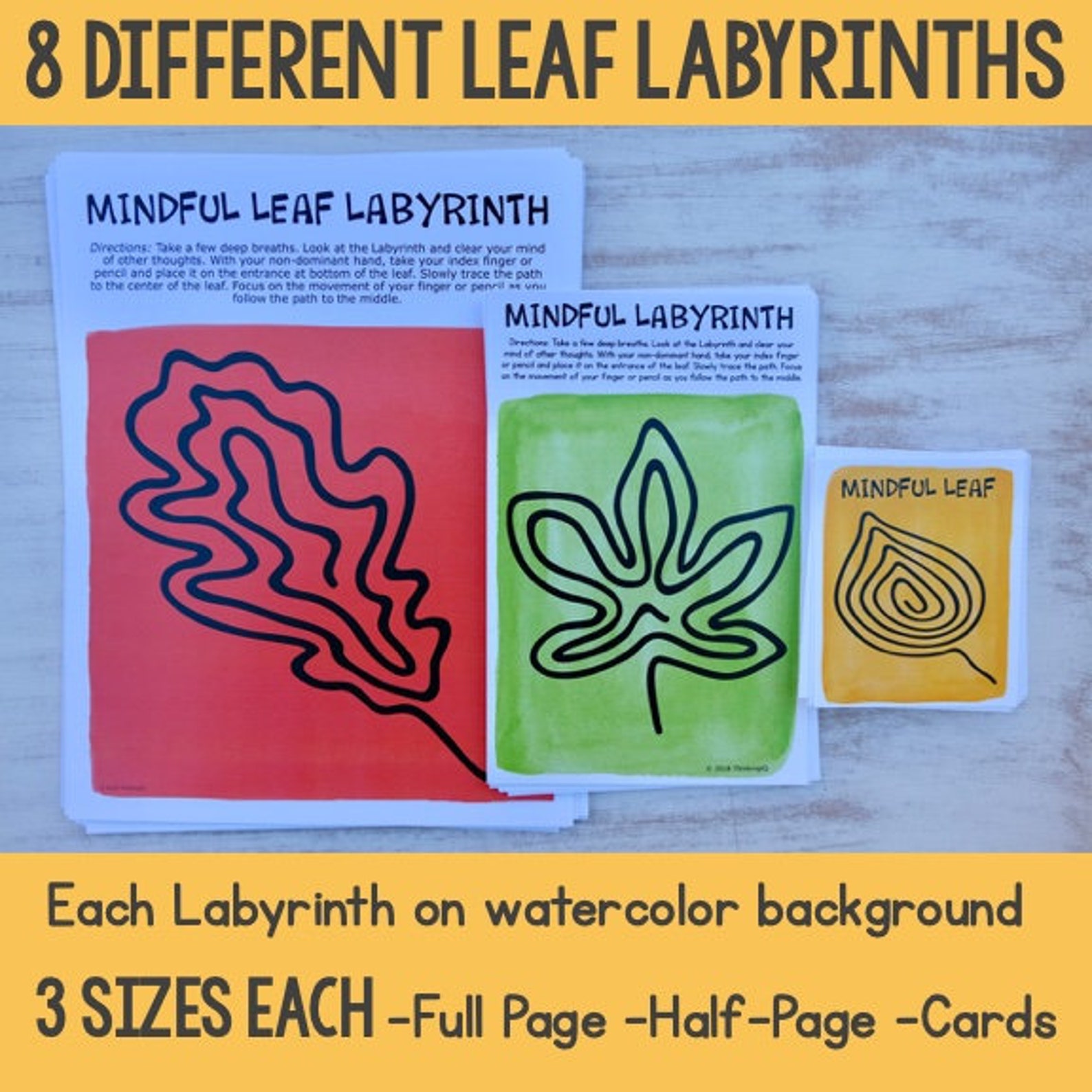 Leaf Labyrinths Mindfulness Posters and Cards Breathing - Calming Cards ...