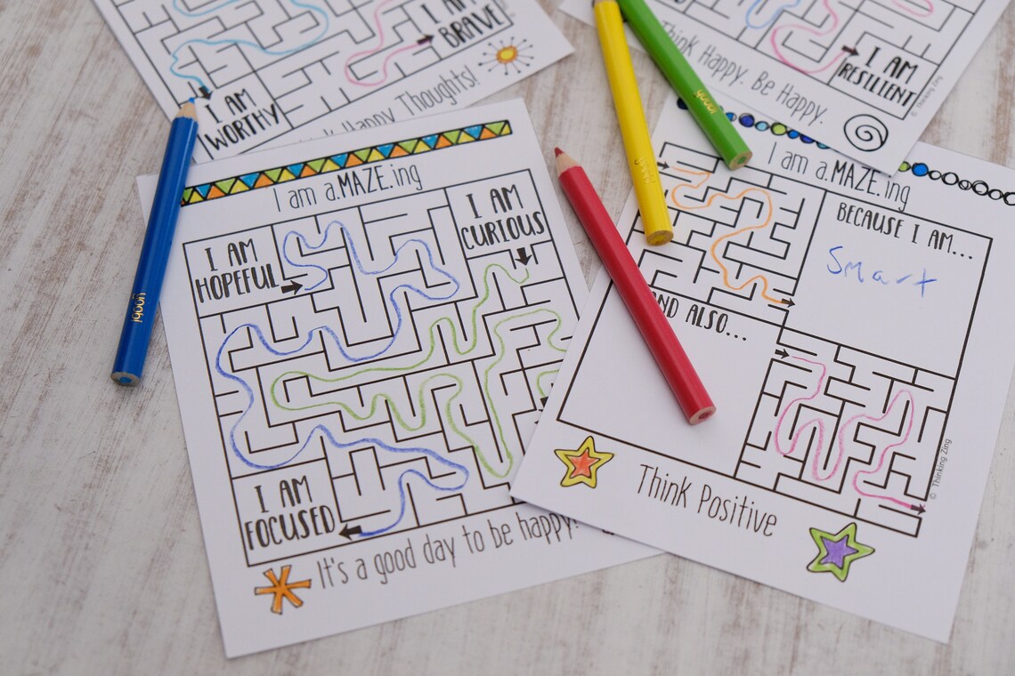 Affirmation Printable Mazes, Positive Thinking and Mindfulness Activity ...