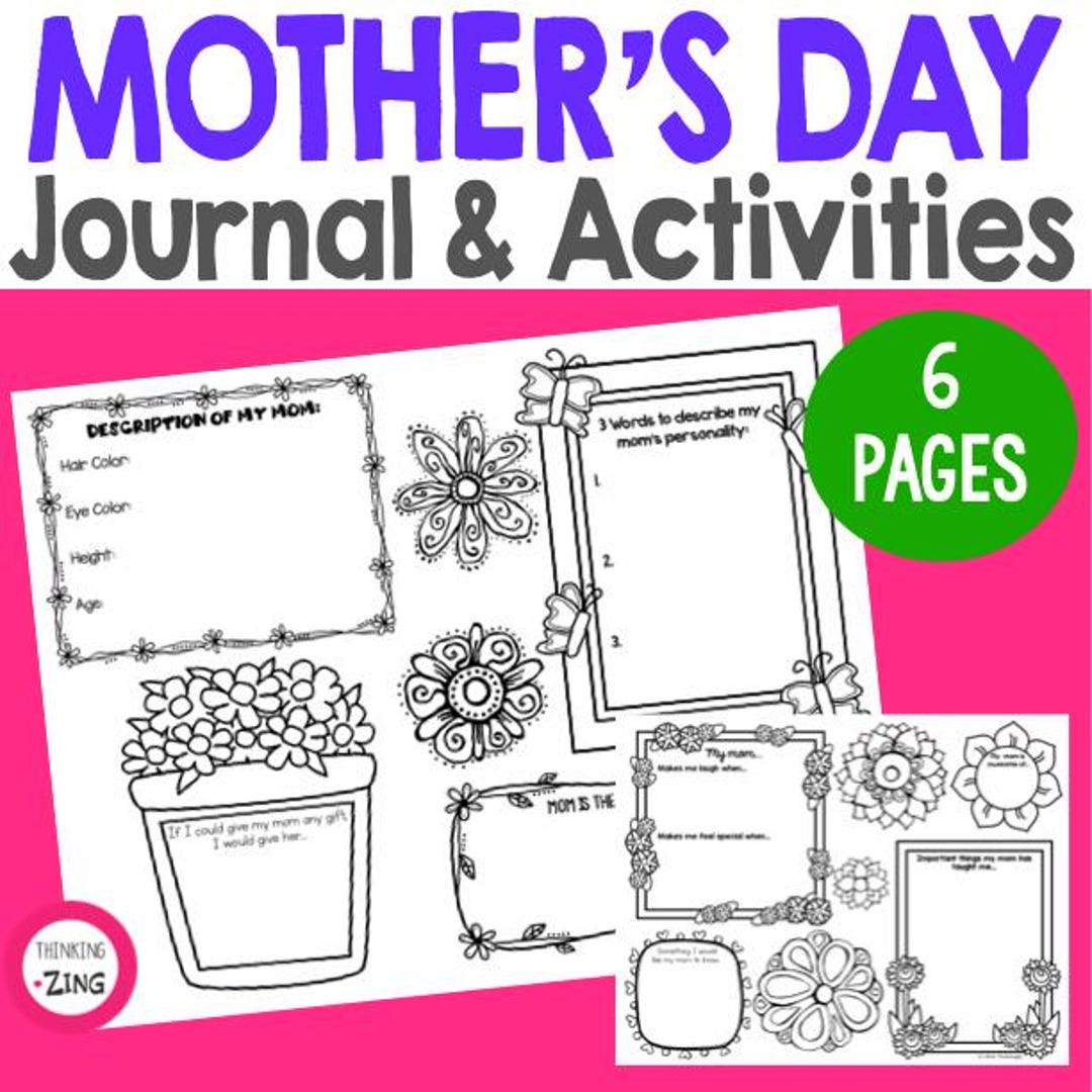 Mother's Day Reflection Journal, Activity Pack for Mother's Day ...