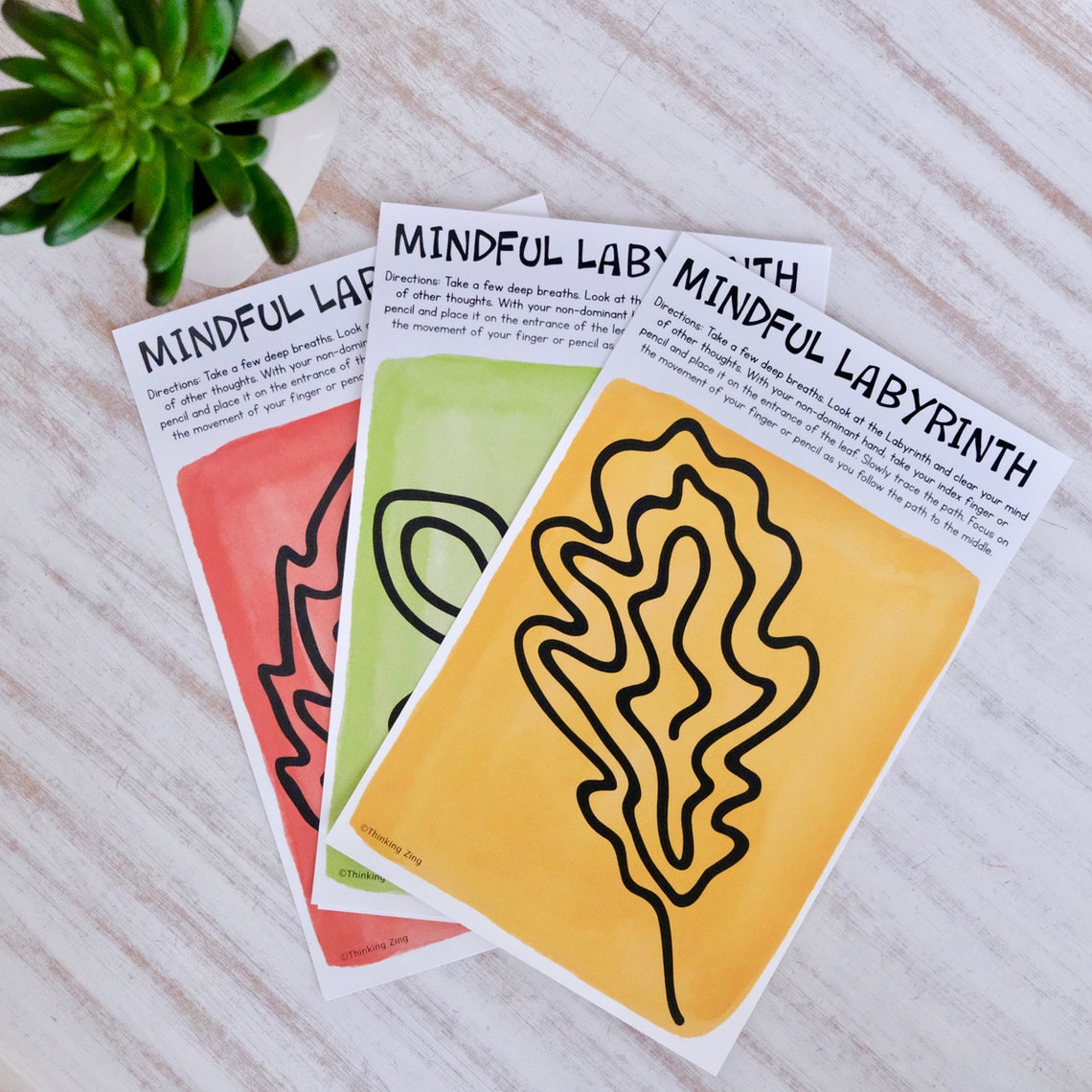 Leaf Labyrinths Mindfulness Posters and Cards Breathing - Calming Cards ...
