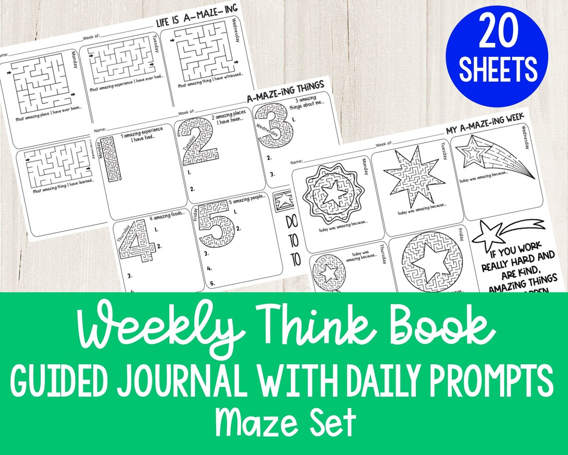 Printable Daily Guided Journal Pages for Kids SET 3 Mazes - Etsy