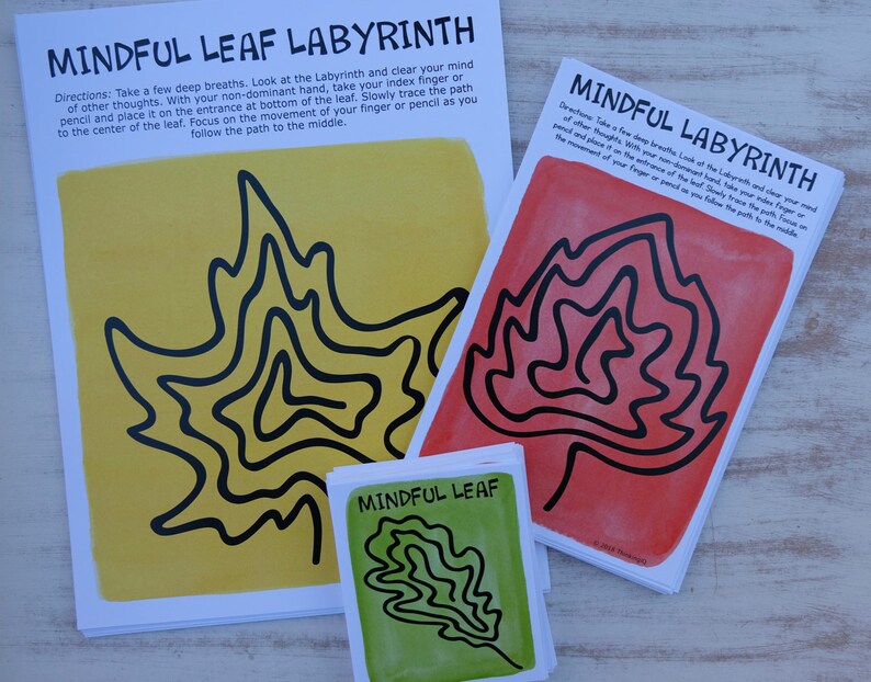 Leaf Labyrinths Mindfulness Posters and Cards Breathing - Calming Cards ...