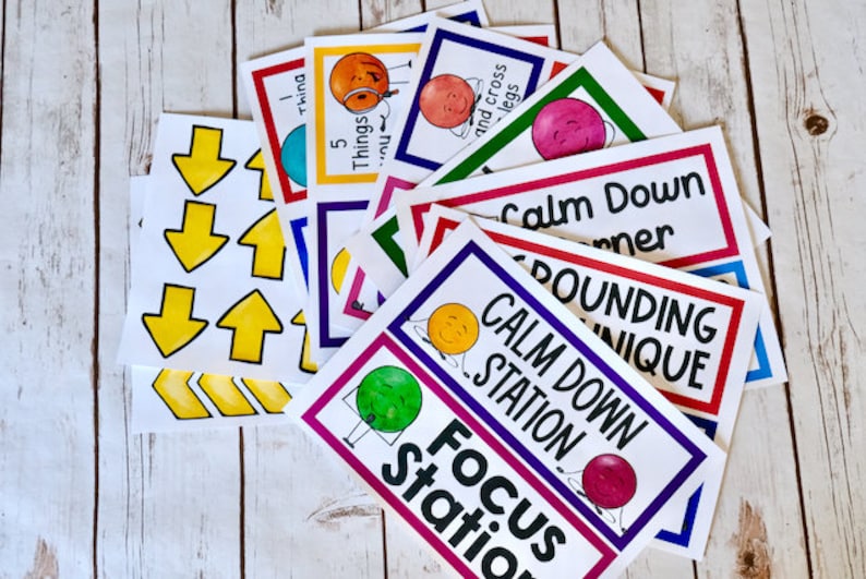 Calm Down Station: Classroom Decor, Grounding Technique Cards (3 PDF ...