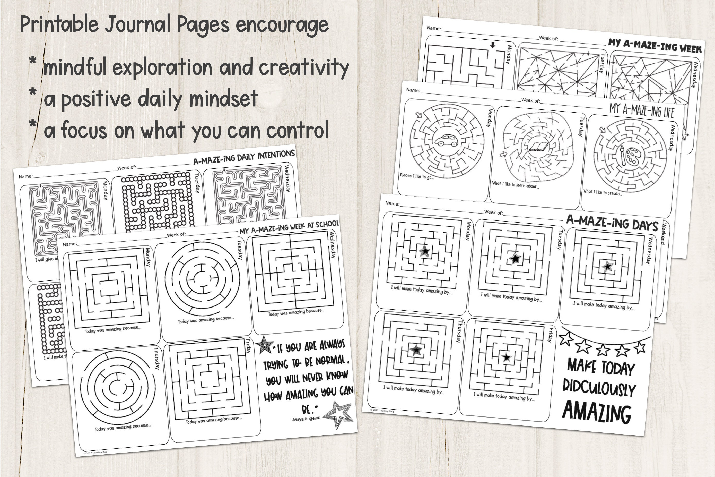 Printable Daily Guided Journal Pages for Kids SET 3 Mazes - Etsy