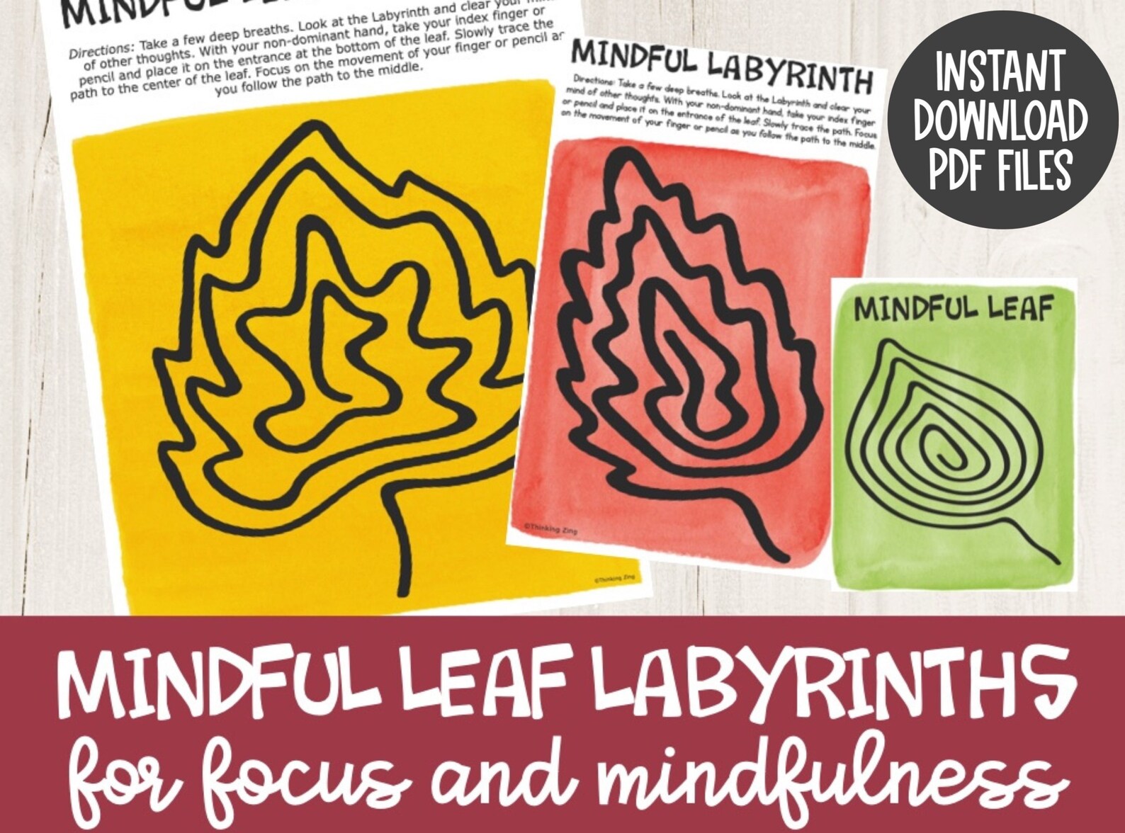 Leaf Labyrinths Mindfulness Posters and Cards Breathing - Calming Cards ...