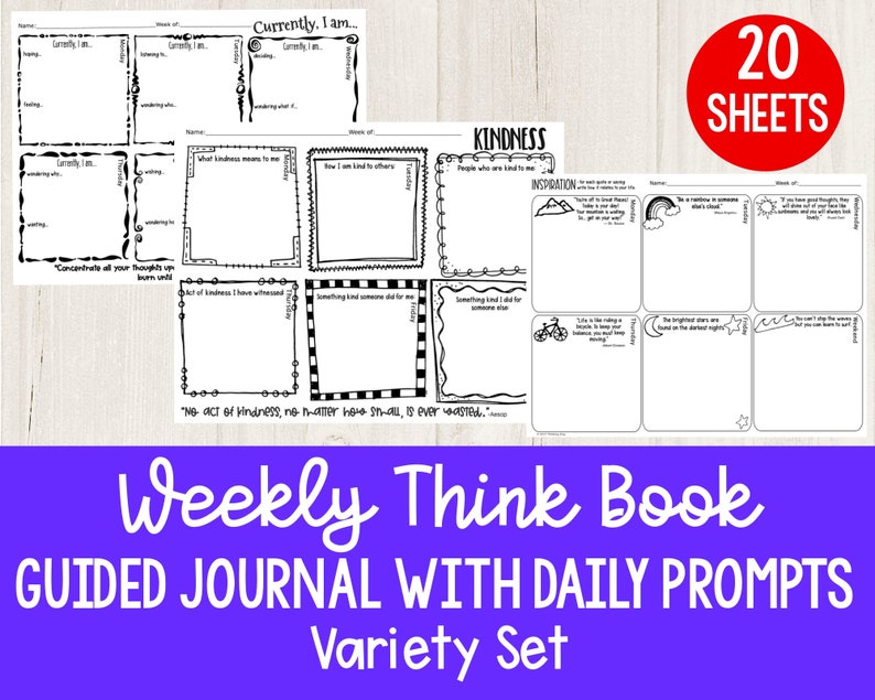 Printable Daily Guided Journal Pages for Kids SET 1 Journal Prompts for ...