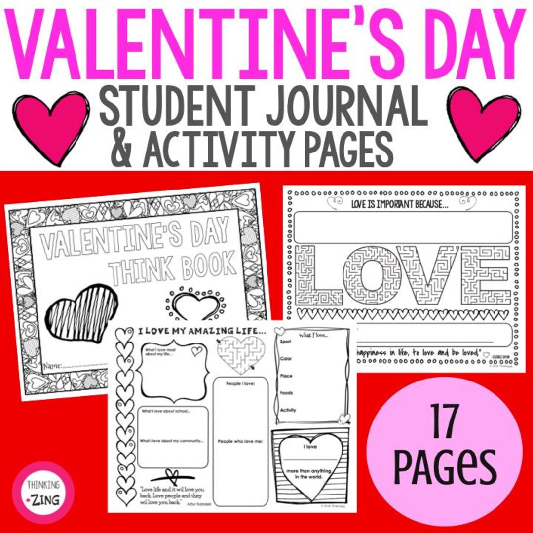 Printable Valentine's Day Journal for Kids, Guided Activity Pages for ...