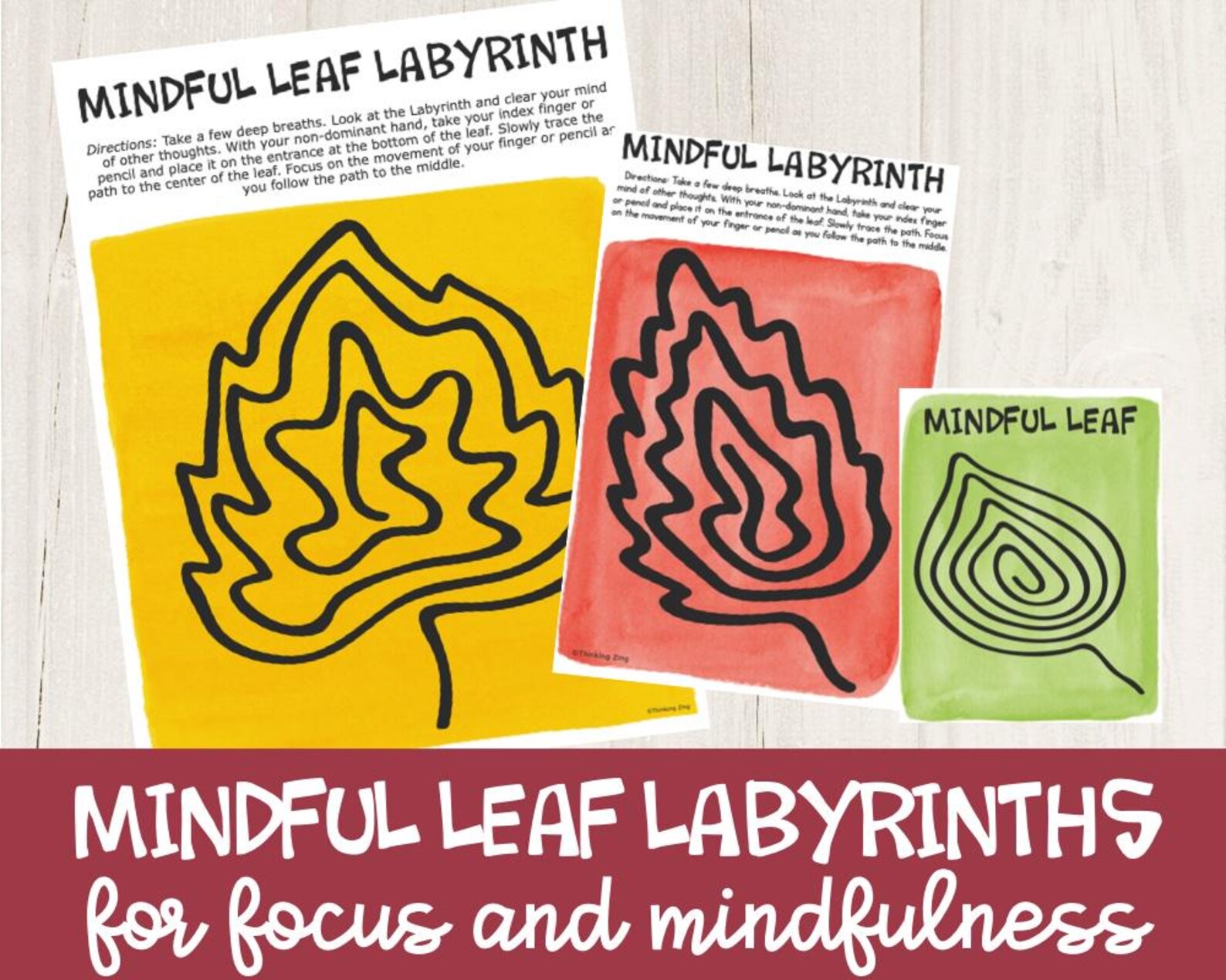 Leaf Labyrinths Mindfulness Posters and Cards Breathing - Calming Cards ...