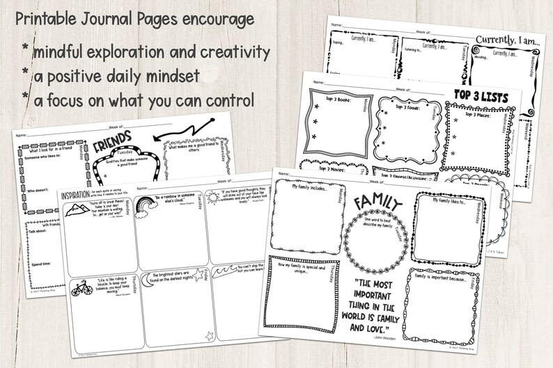 Printable Daily Guided Journal Pages for Kids SET 1 Journal Prompts for ...