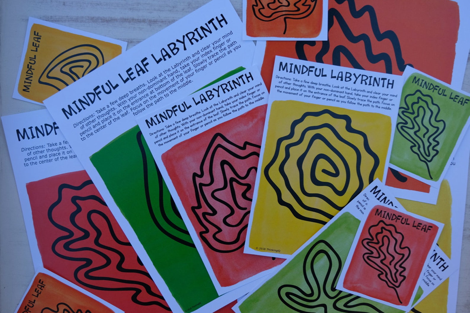 Leaf Labyrinths Mindfulness Posters and Cards Breathing - Calming Cards ...