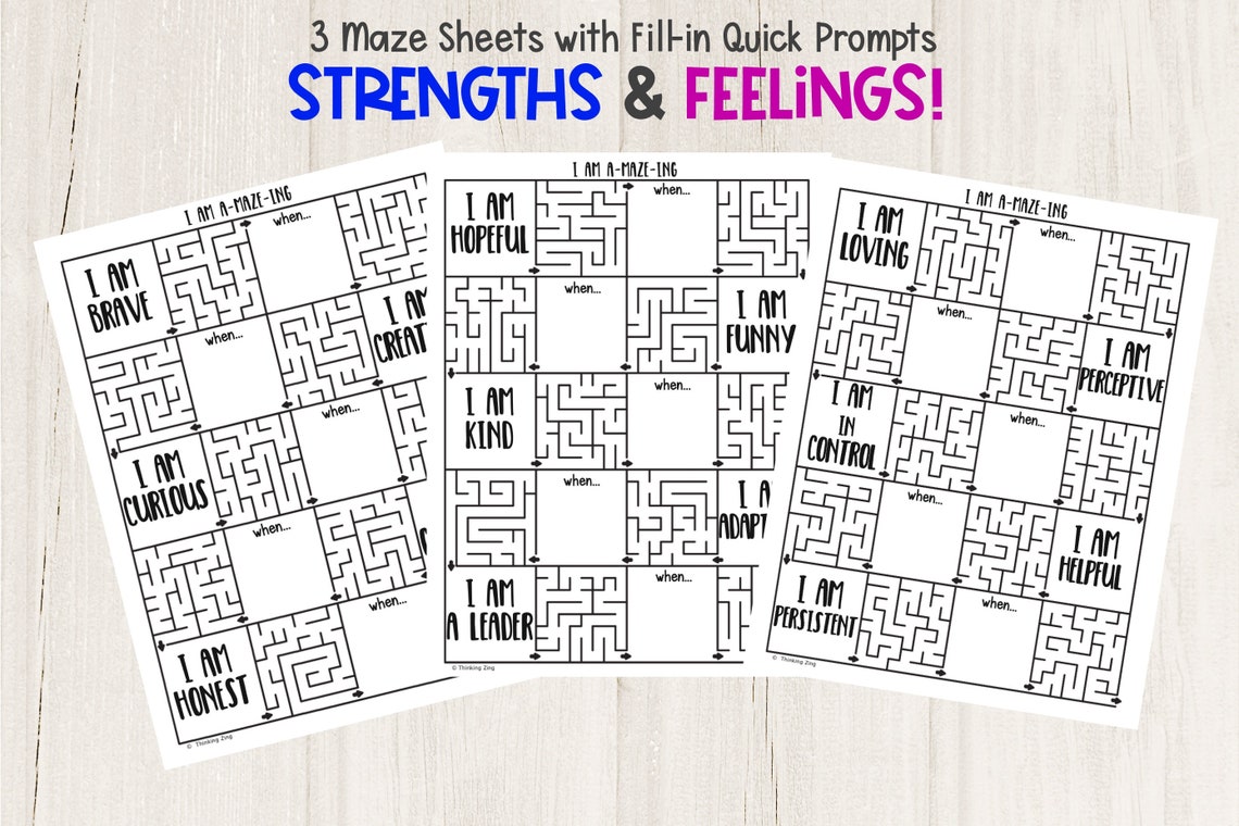 Affirmation Printable Mazes, Positive Thinking and Mindfulness Activity ...