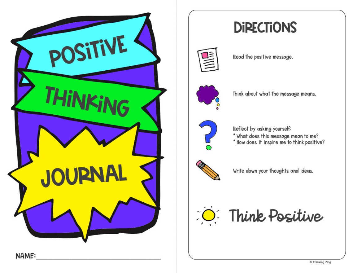 Positive Thinking Journal for Kids Reflection and Mindfulness Printable ...