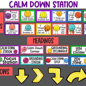 Calm Down Station: Classroom Decor, Grounding Technique Cards (3 PDF ...