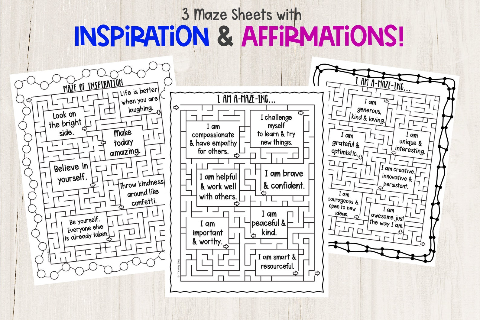 Affirmation Printable Mazes, Positive Thinking and Mindfulness Activity ...